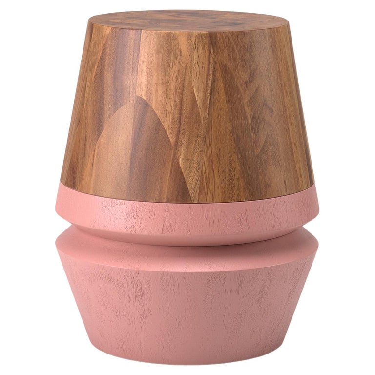 Capirucho Turned Side Table Coral and Conacaste For Sale at 1stDibs