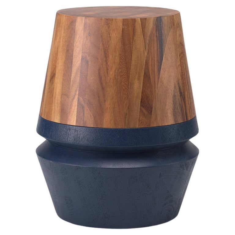 Capirucho Turned Side Table Navy and Conacaste For Sale at 1stDibs