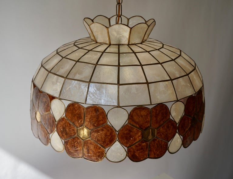 Capiz Shell and Brass Floral Themed Pendant Light For Sale at 1stDibs ...