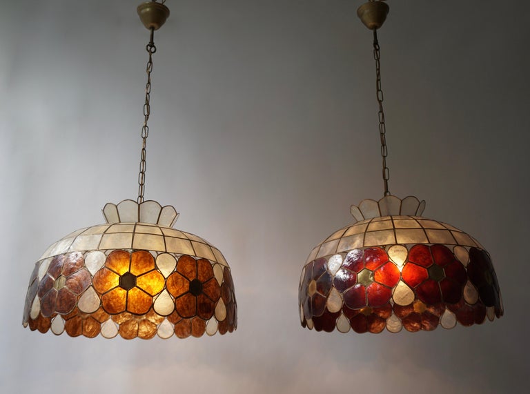 Capiz Shell and Brass Floral Themed Pendant Light For Sale at 1stDibs ...