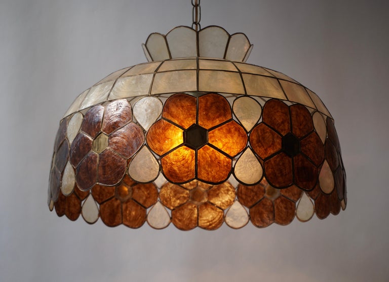 Capiz Shell and Brass Floral Themed Pendant Light For Sale at 1stDibs ...