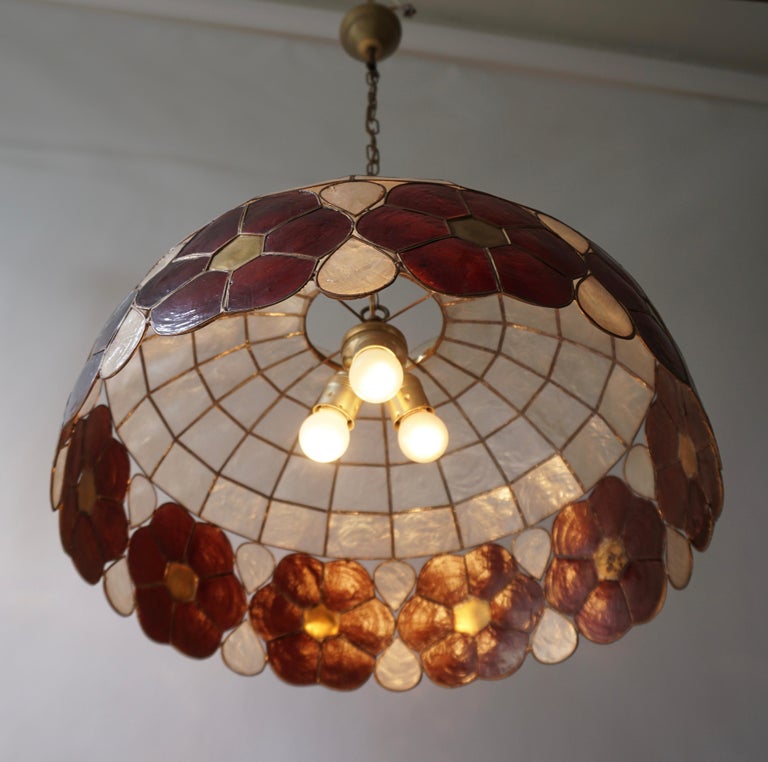 Capiz Shell and Brass Floral Themed Pendant Light For Sale at 1stDibs ...