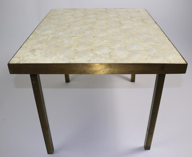 Capiz Shell Table with Squared Brass Legs For Sale at 1stDibs