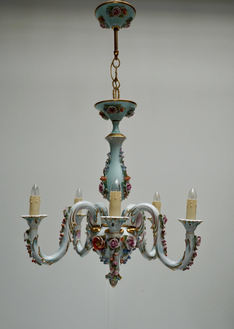 Capodimonte Porcelain Five Lights Chandelier Floral Patterns, Italy For ...