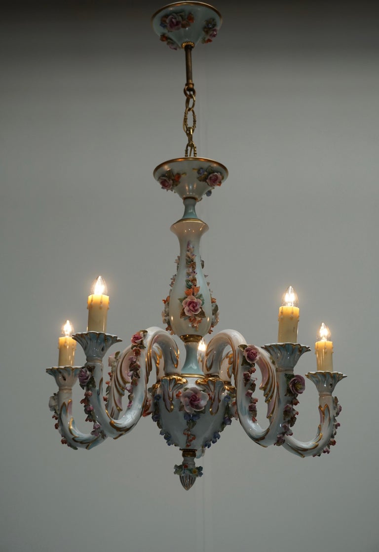 Capodimonte Porcelain Five Lights Chandelier Floral Patterns, Italy For ...