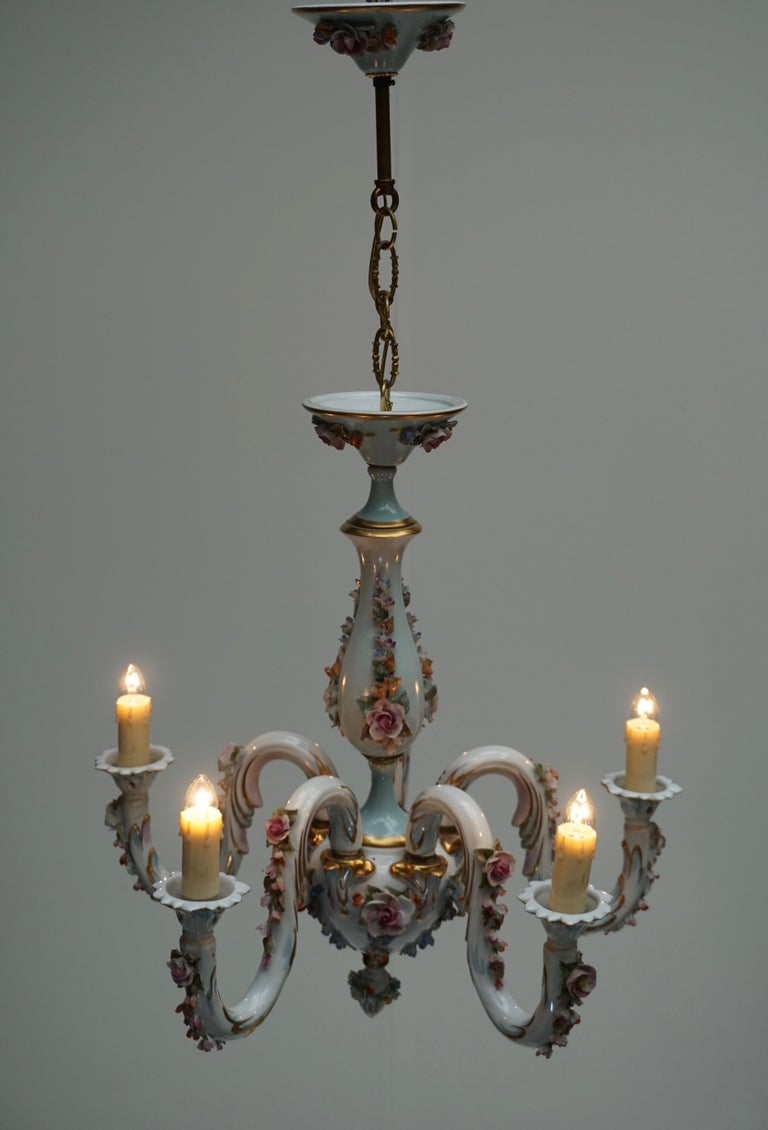 Capodimonte Porcelain Five Lights Chandelier Floral Patterns, Italy For ...