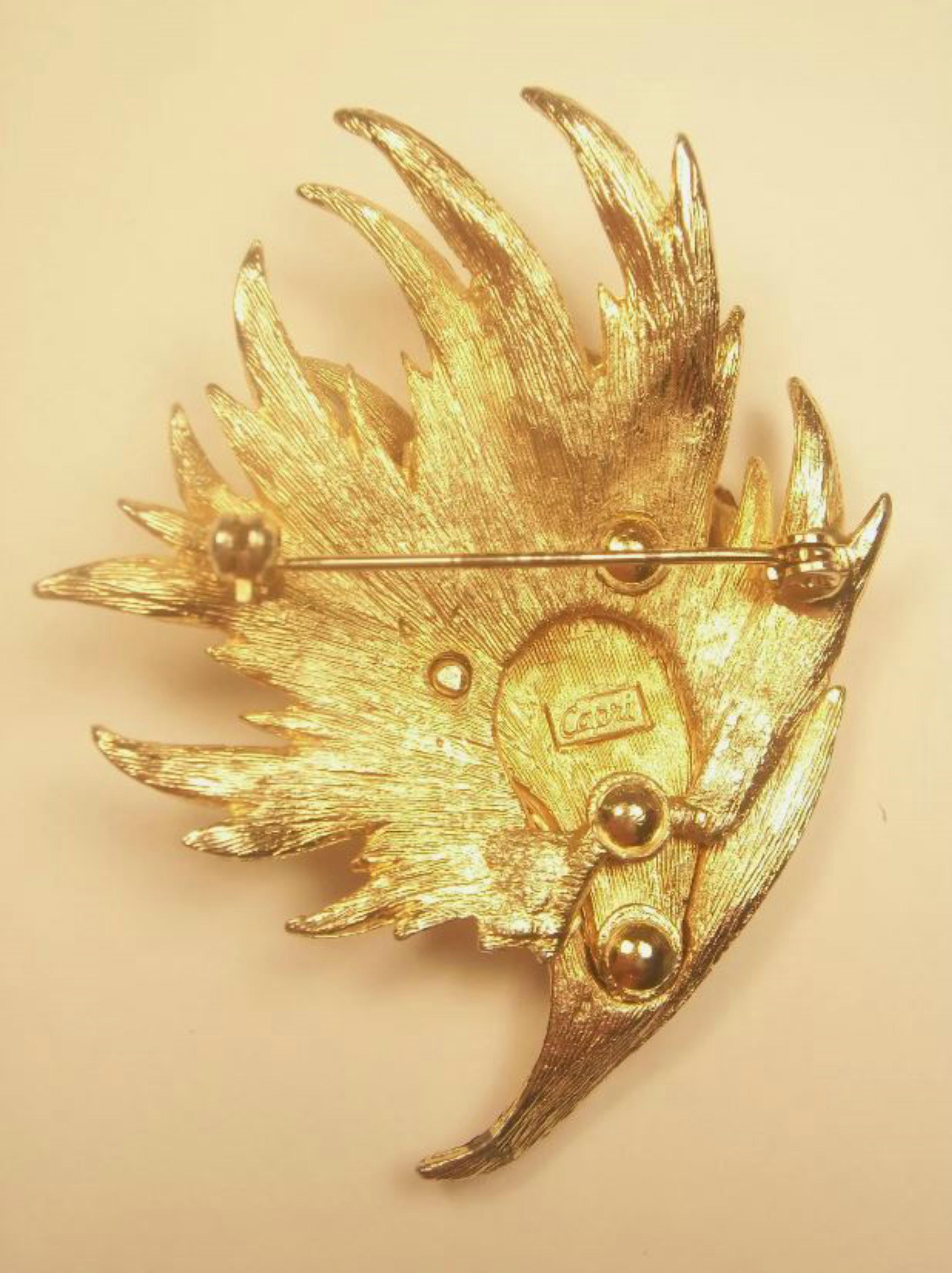 CAPRI - Vintage Gold Tone Feather Brooch - Tooled Finish - Signed ...