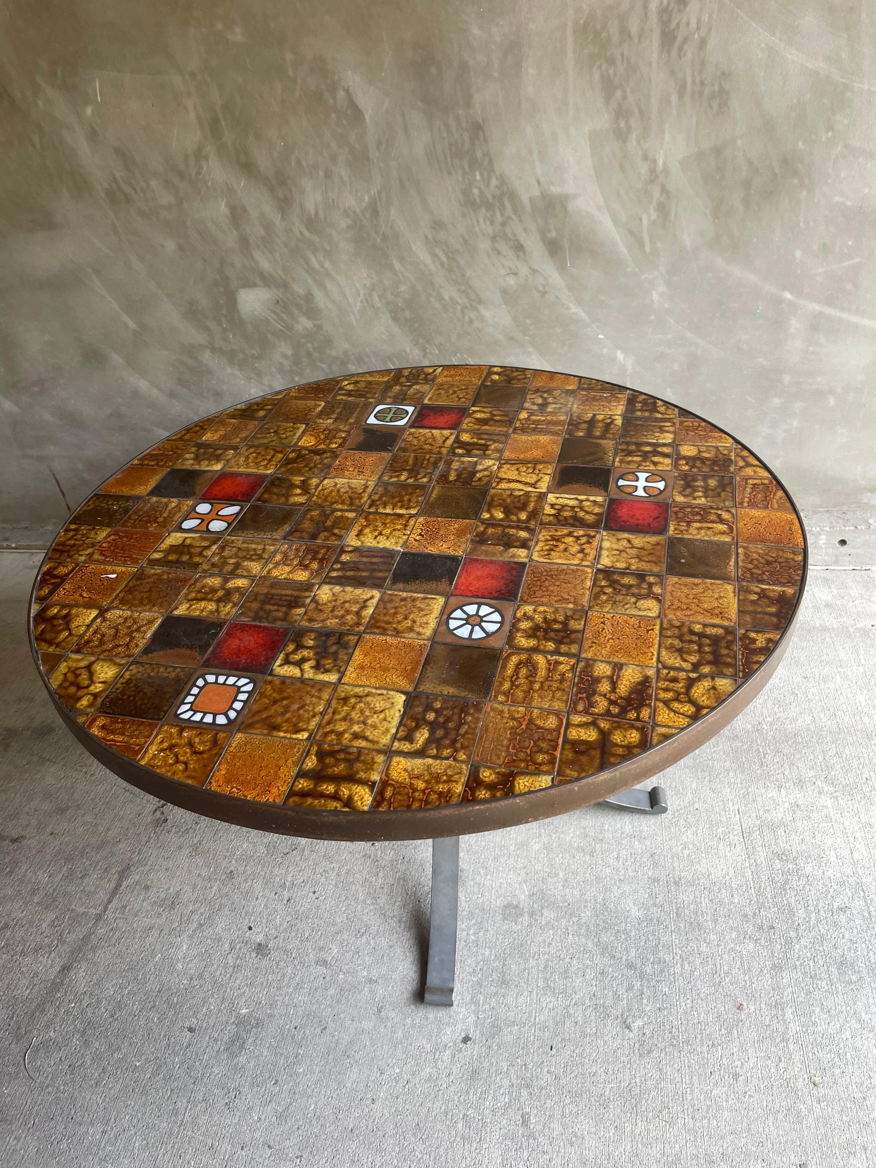 Capron Style Tile Dining Table with Metal Base, France, 1960's For Sale ...