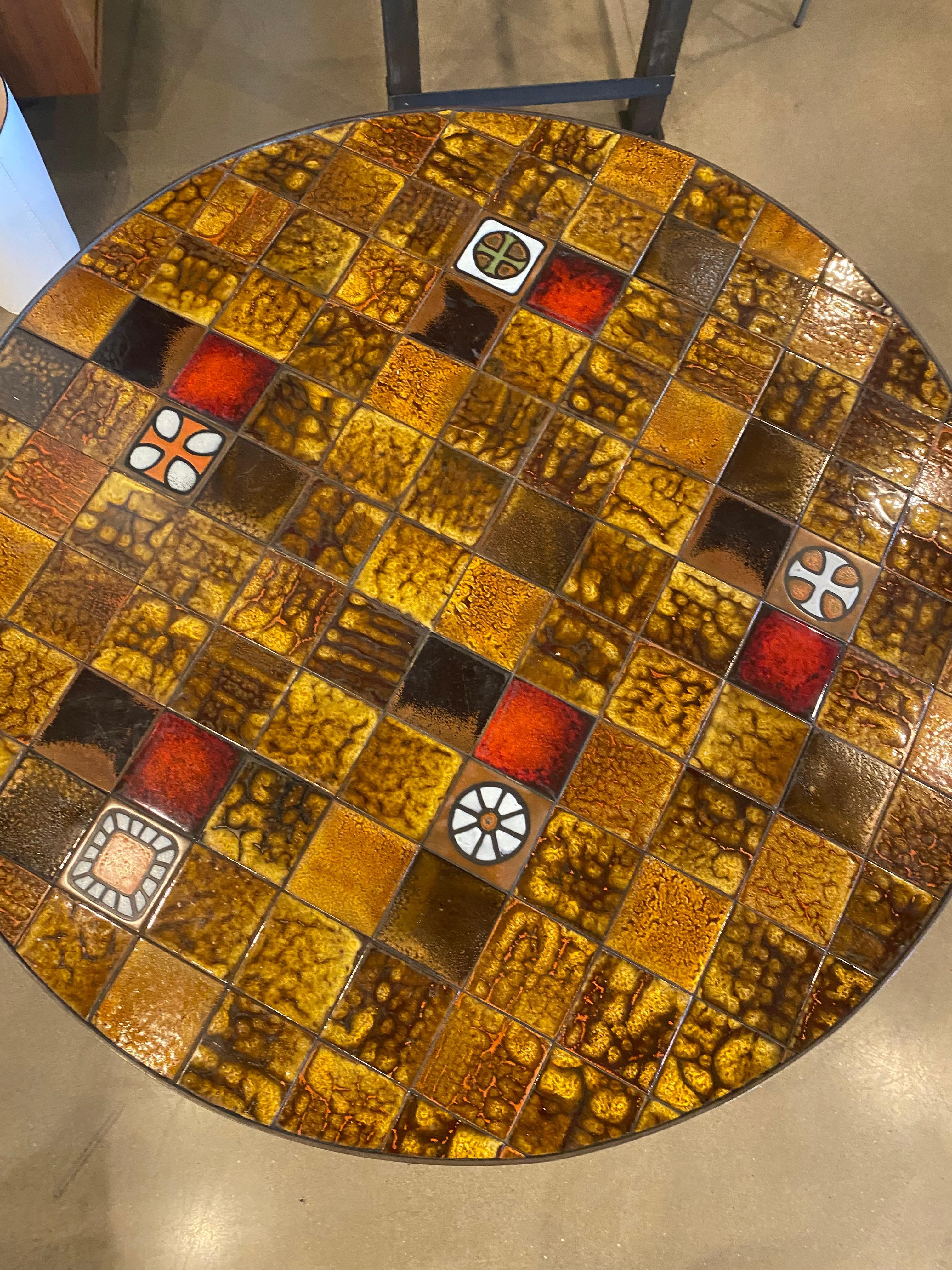 Capron Style Tile Dining Table with Metal Base, France, 1960's For Sale ...