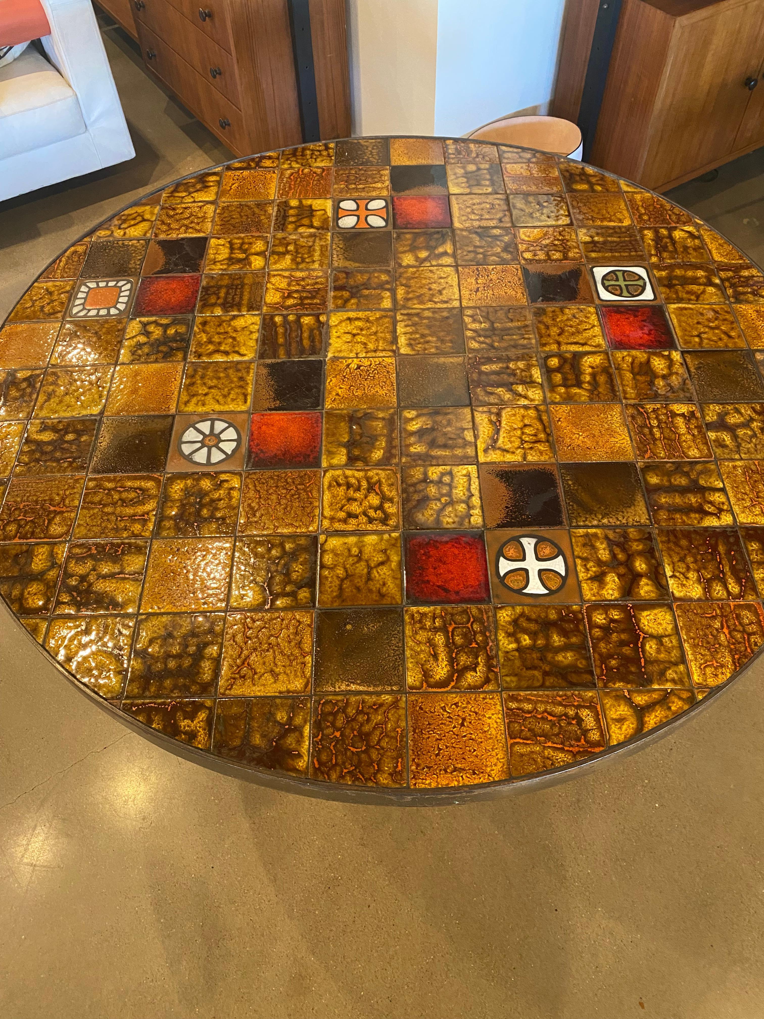 Capron Style Tile Dining Table with Metal Base, France, 1960's For Sale ...