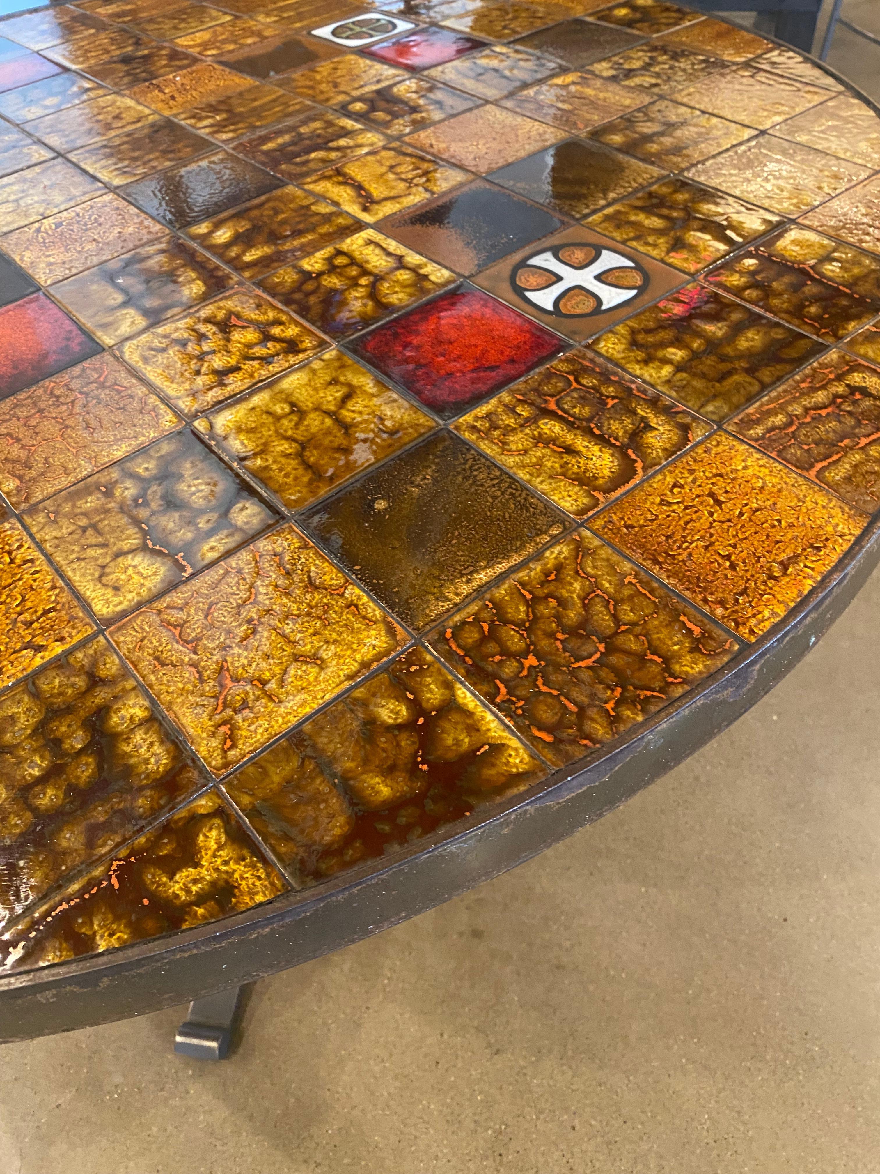 Capron Style Tile Dining Table with Metal Base, France, 1960's For Sale ...
