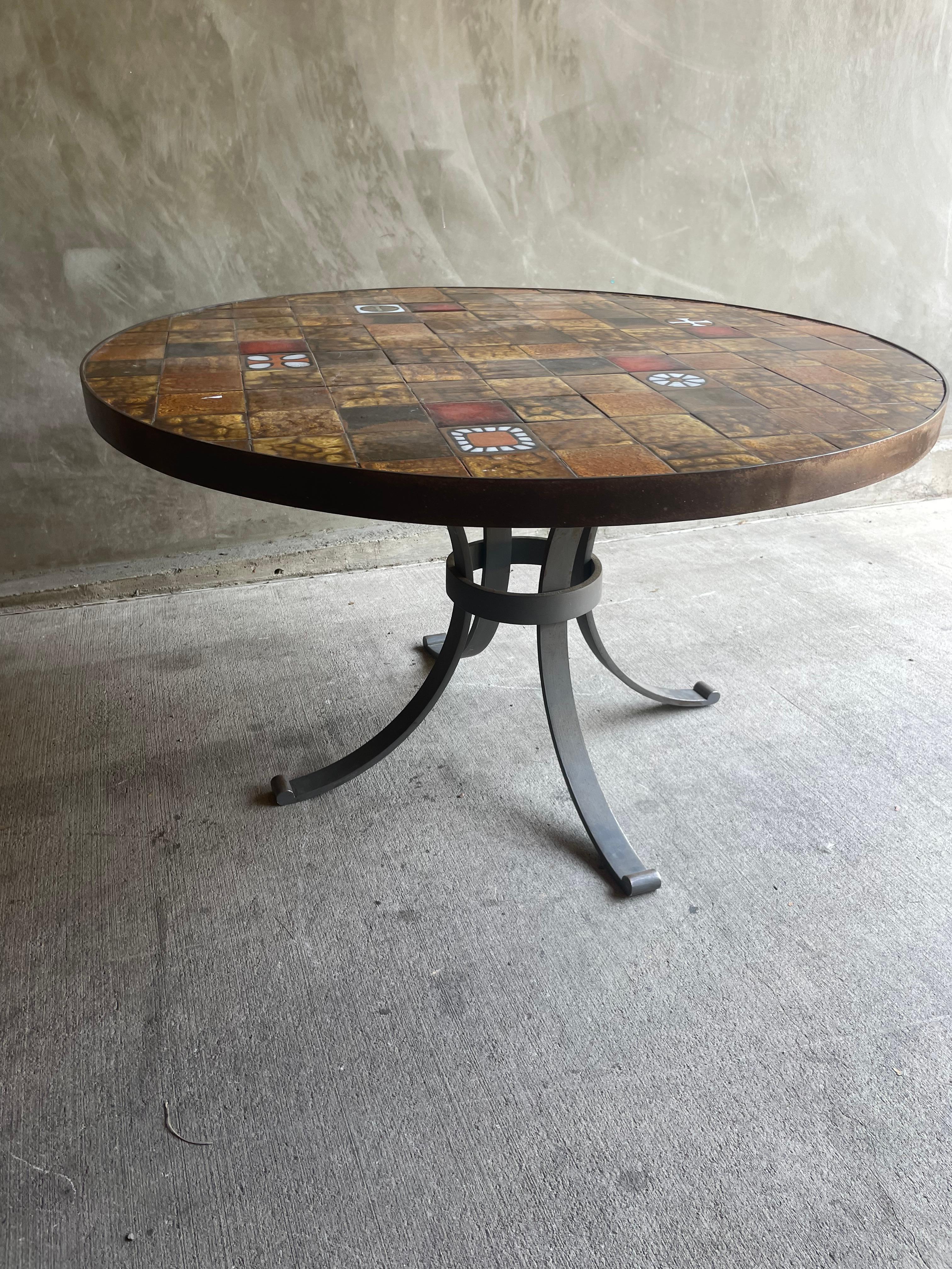 Capron Style Tile Dining Table with Metal Base, France, 1960's For Sale ...
