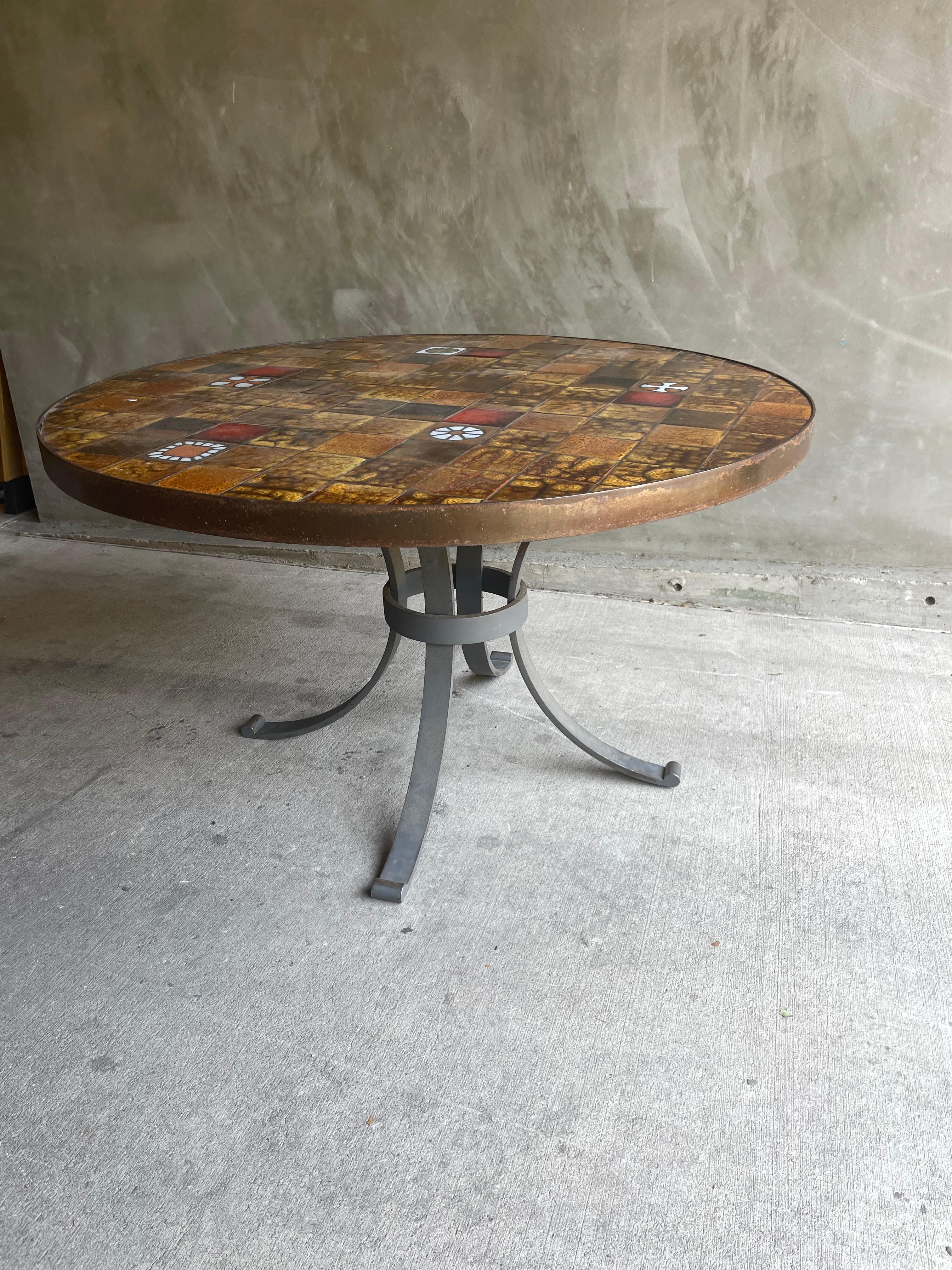 Capron Style Tile Dining Table with Metal Base, France, 1960's For Sale ...