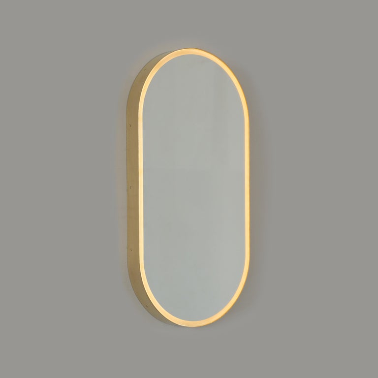 Capsula Illuminated Capsule Shaped Customisable Mirror with Brass Frame ...