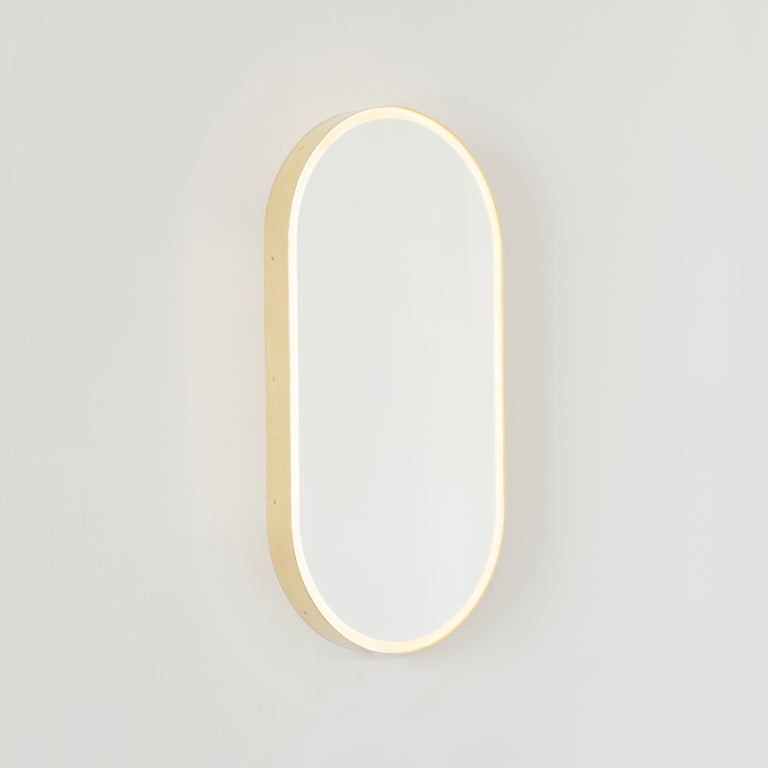 Capsula Illuminated Capsule Shaped Customisable Mirror with Brass Frame ...