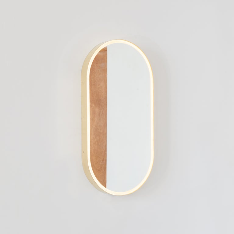 Capsula Illuminated Capsule Shaped Customisable Mirror with Brass Frame ...