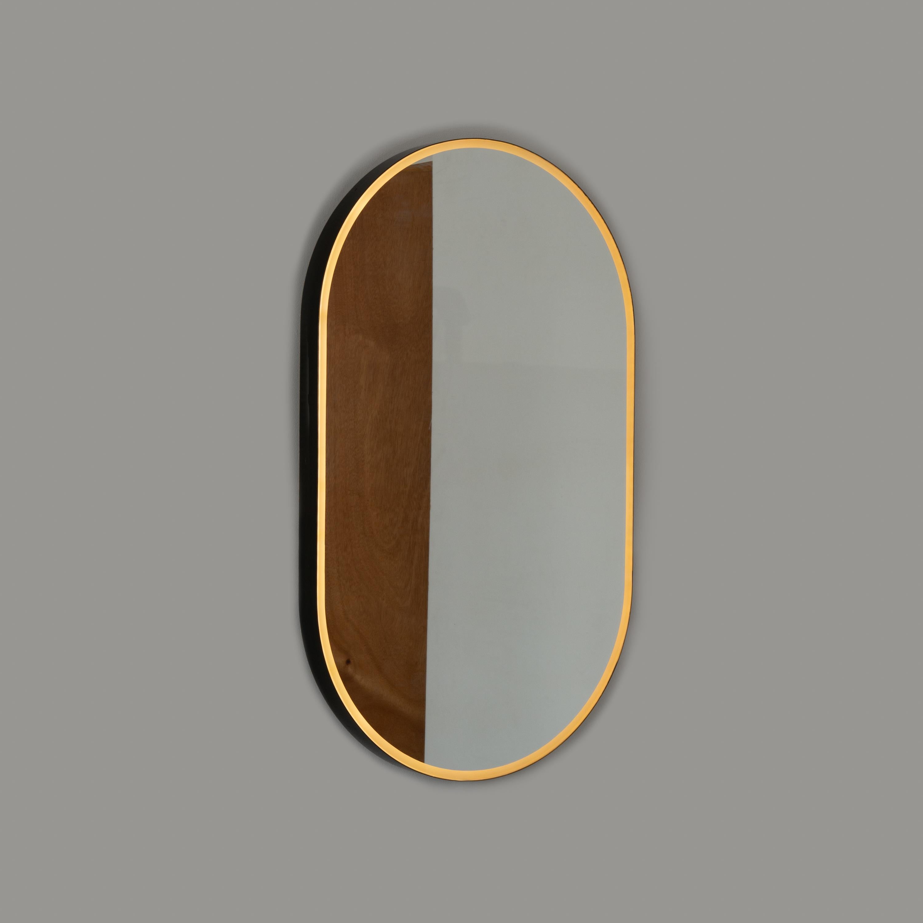 Capsula Illuminated Pill Shaped Modern Mirror with Bronze Patina Frame ...