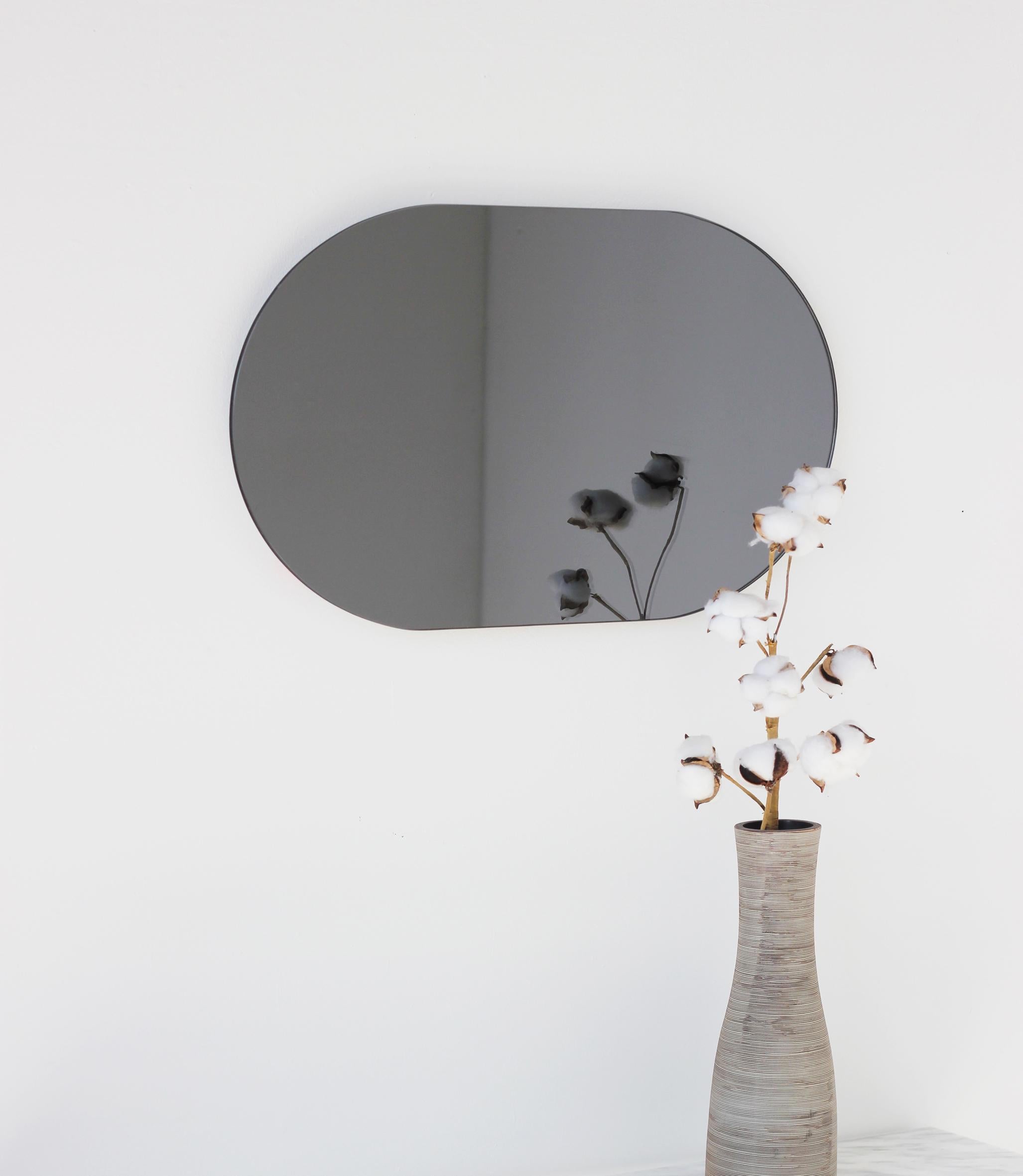 Capsula Capsule shaped Black Tinted Minimalist Frameless Mirror, Large ...