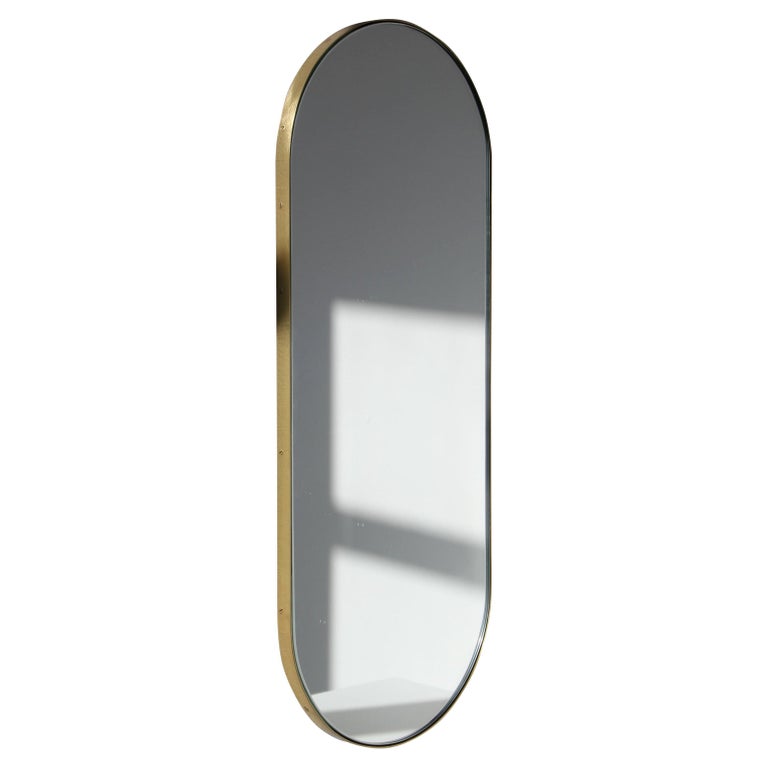 Capsula Capsule Pill Shaped Elegant Narrow Mirror, Brass Frame ...