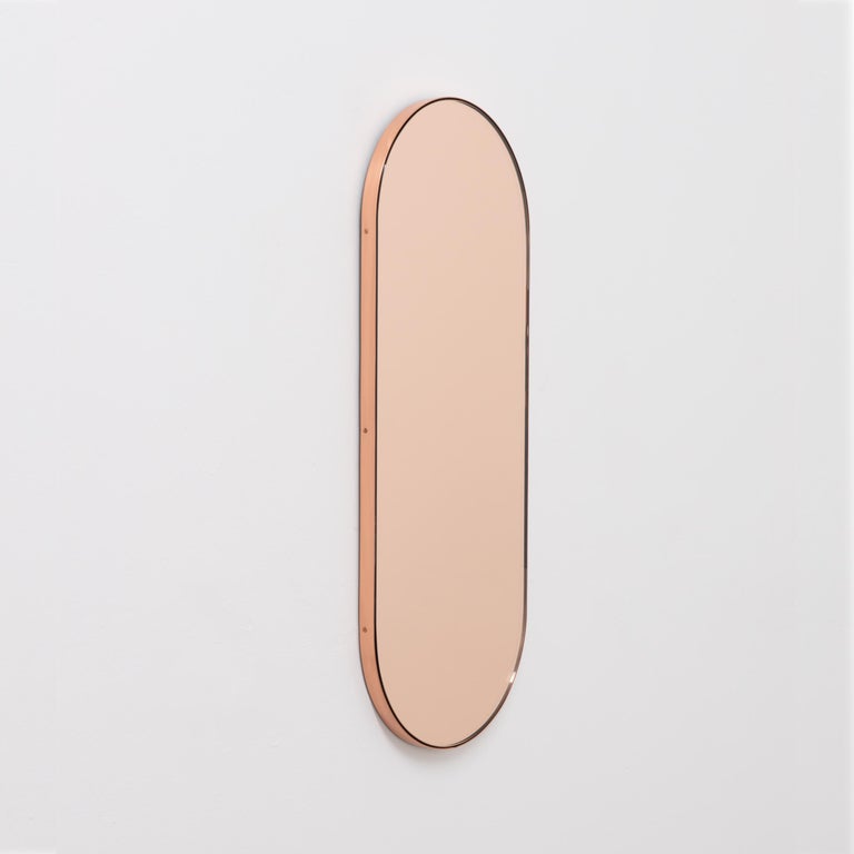 Capsula Capsule Pill Shaped Peach Mirror with Contemporary Copper Frame ...