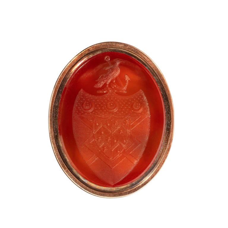 Captain Hood’s Gold and Hardstone Armorial Fob Seal For Sale at 1stDibs