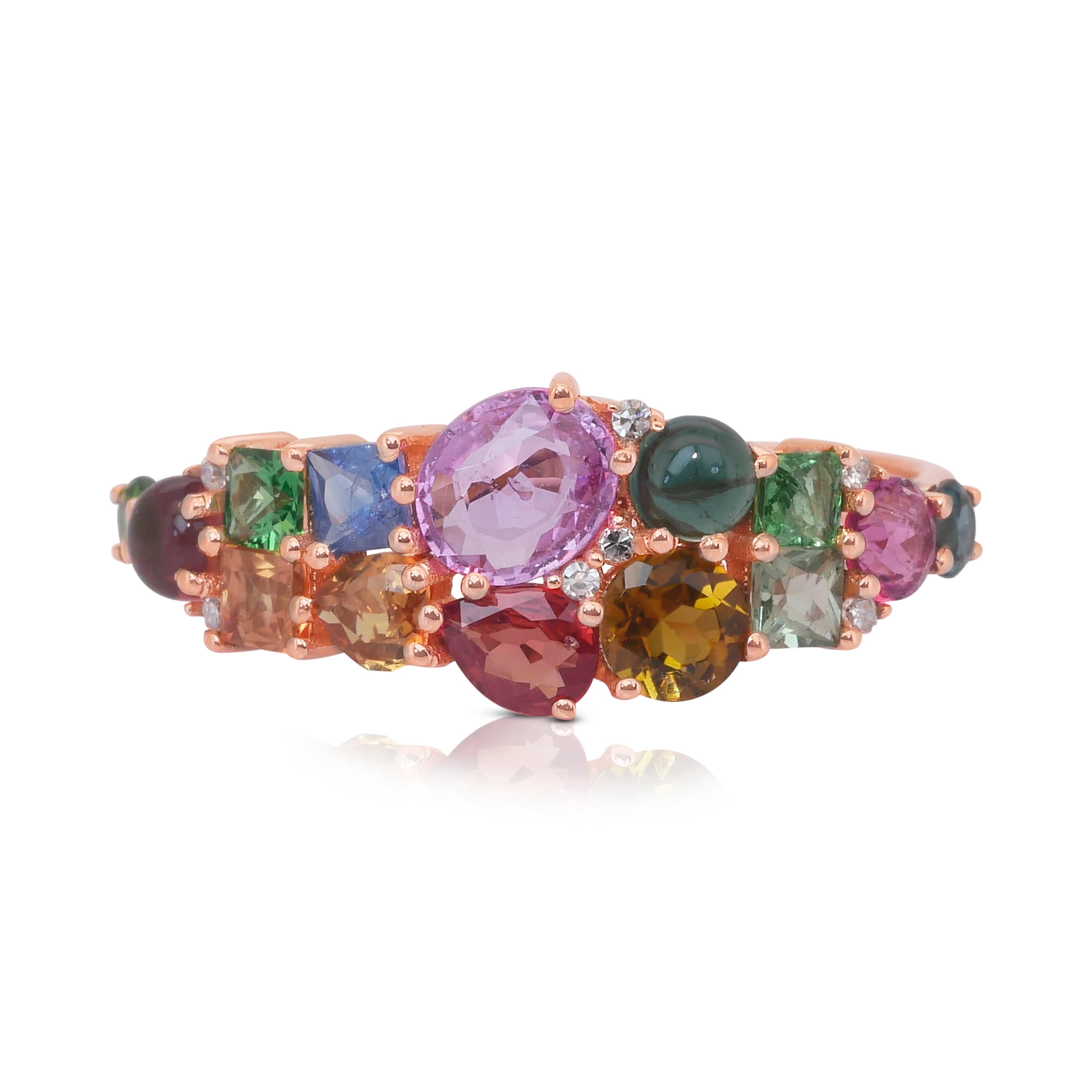 18k Rose Gold and Multicolored Gemstone Ring For Sale at 1stDibs | navaratnalu rings ...