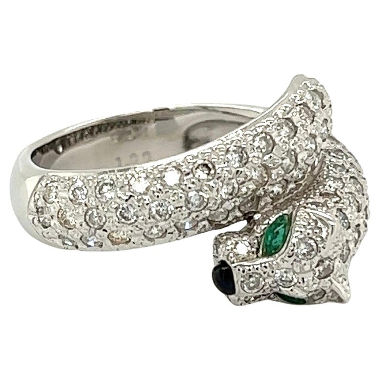 Captivating Diamond Emerald and Onyx Gold Panther Ring For Sale at 1stDibs