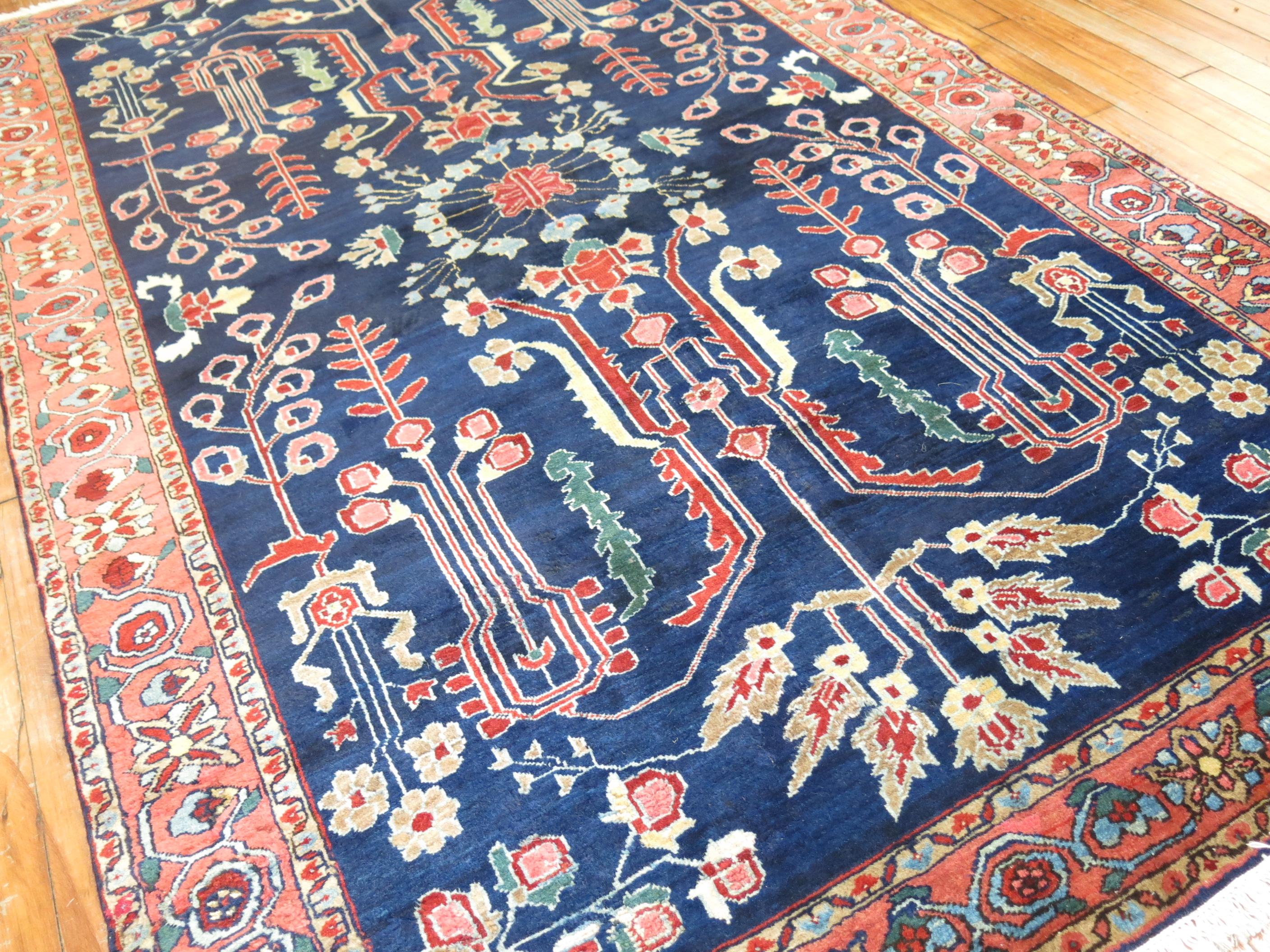 Captivating Navy Blue Persian Sarouk Rug For Sale at 1stDibs