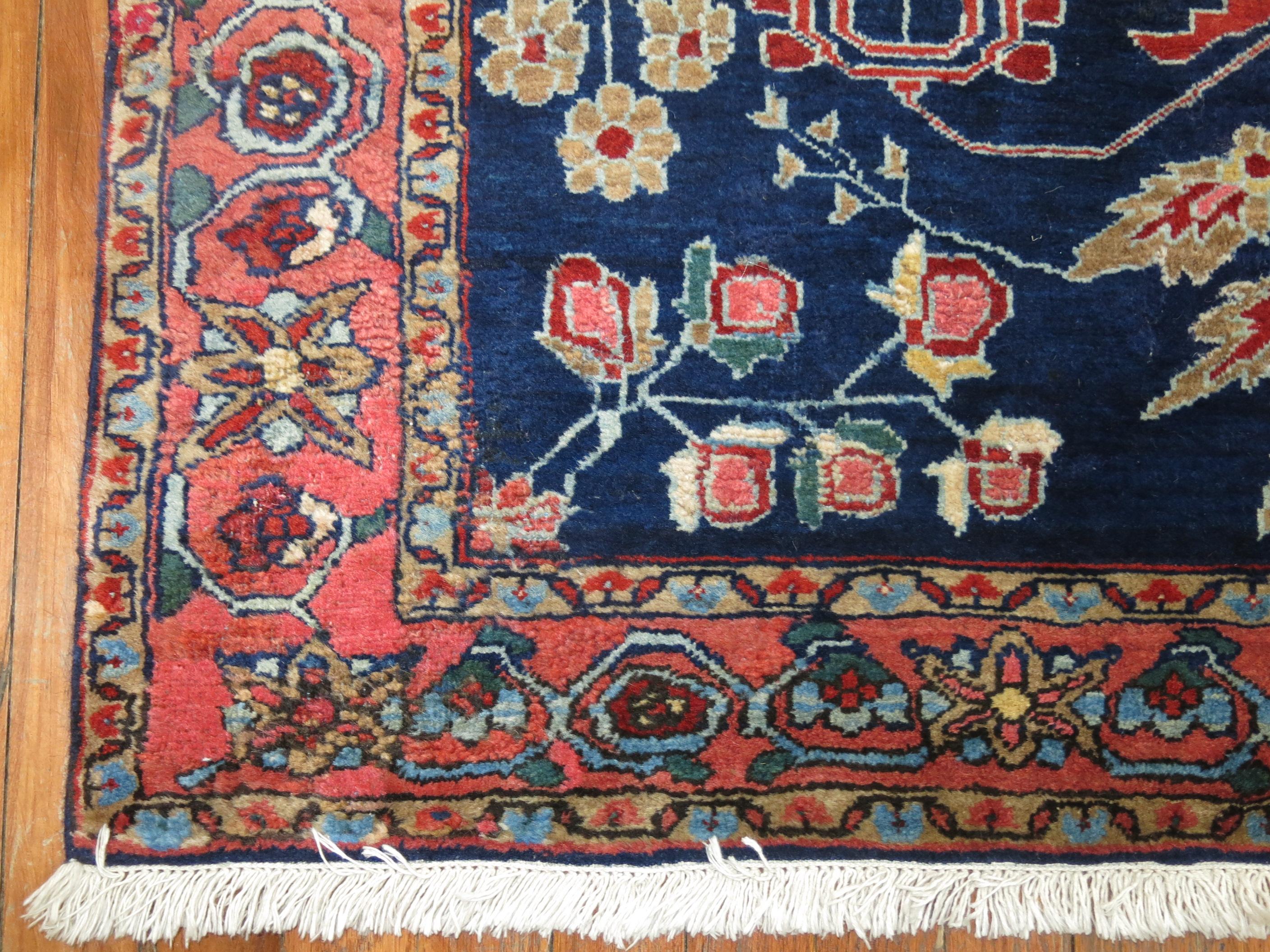 Captivating Navy Blue Persian Sarouk Rug For Sale at 1stDibs