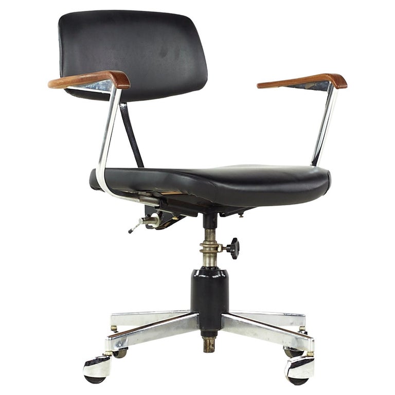 Cardinal Mid Century Denmark Teak Wheeled Office Chair For Sale at 1stDibs