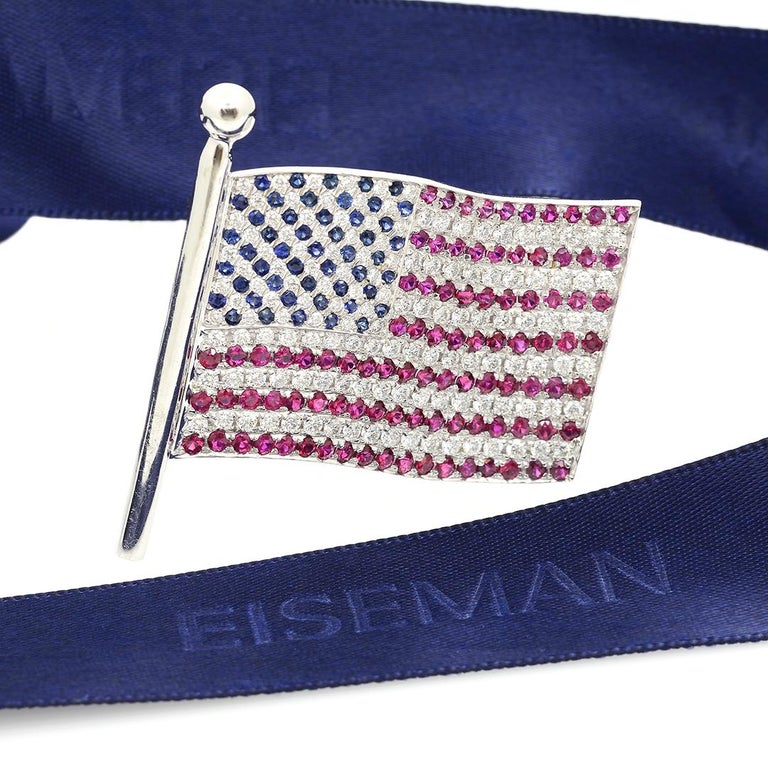 Carelle 18k White Gold Pave Diamond, Ruby, and Blue Sapphire American ...