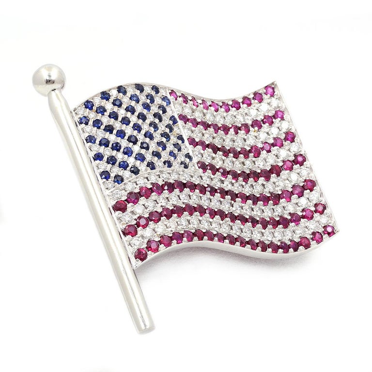 Carelle 18k White Gold Pave Diamond, Ruby, and Blue Sapphire American ...