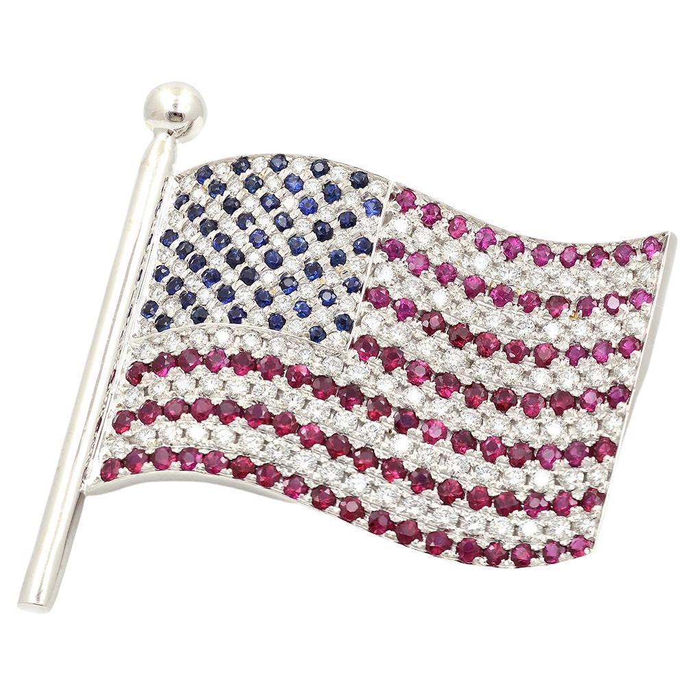Tiffany and Co. Ruby Sapphire Diamond Gold Platinum American Flag Pin ...