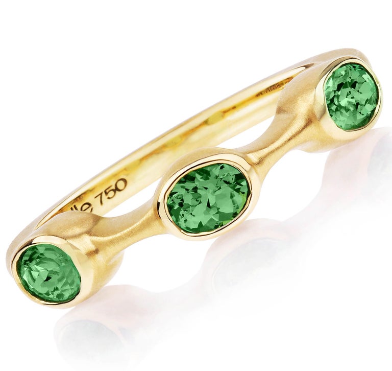 Customizable Carelle 18 Karat Yellow Gold Brushed Satin Trio Tsavorite ...