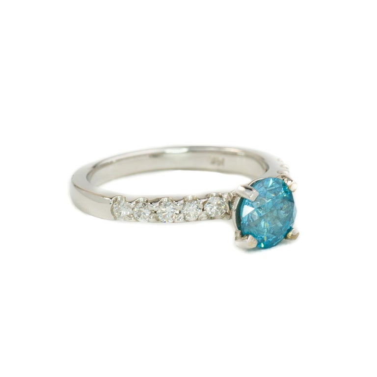 Caribbean Blue Diamond Ring with VS Diamonds on Band For Sale at 1stDibs