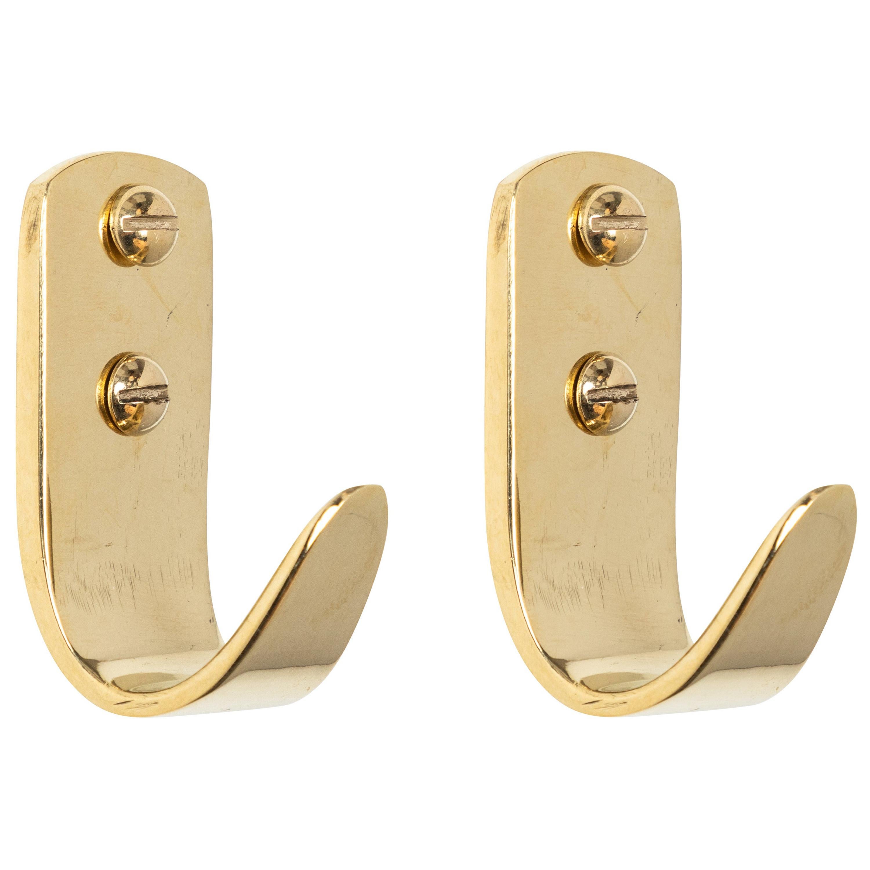 Nine Elegant Wall-Mounted Brass Hooks Designed by Carl Auböck, Vienna ...