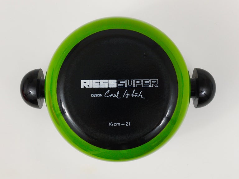 Carl Aubock Enameled Pot with Lid by Riess, Orange, White, Green ...