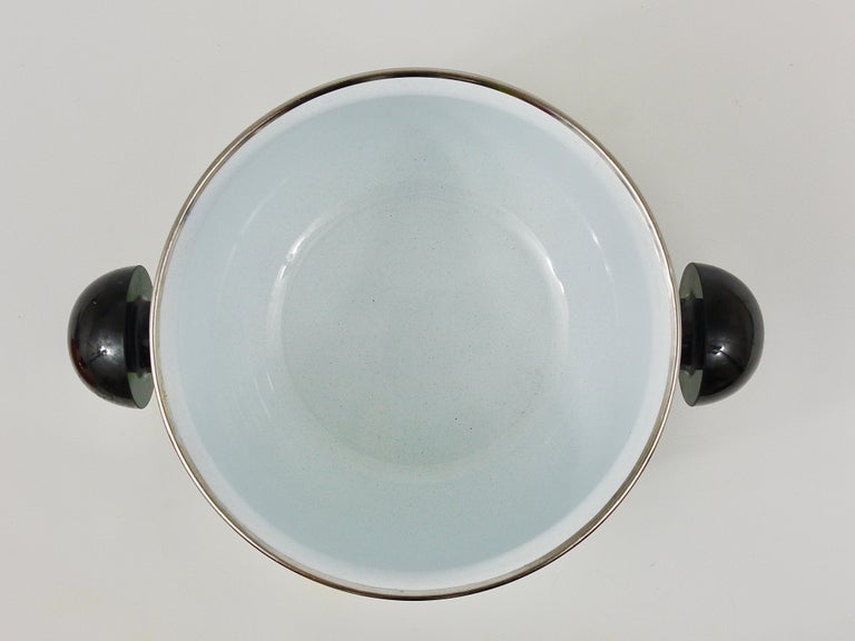 Carl Aubock Enameled Pot with Lid by Riess, Orange, White, Green ...