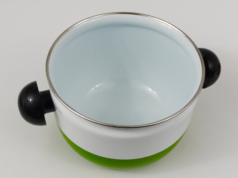 Carl Aubock Enameled Pot with Lid by Riess, Orange, White, Green ...