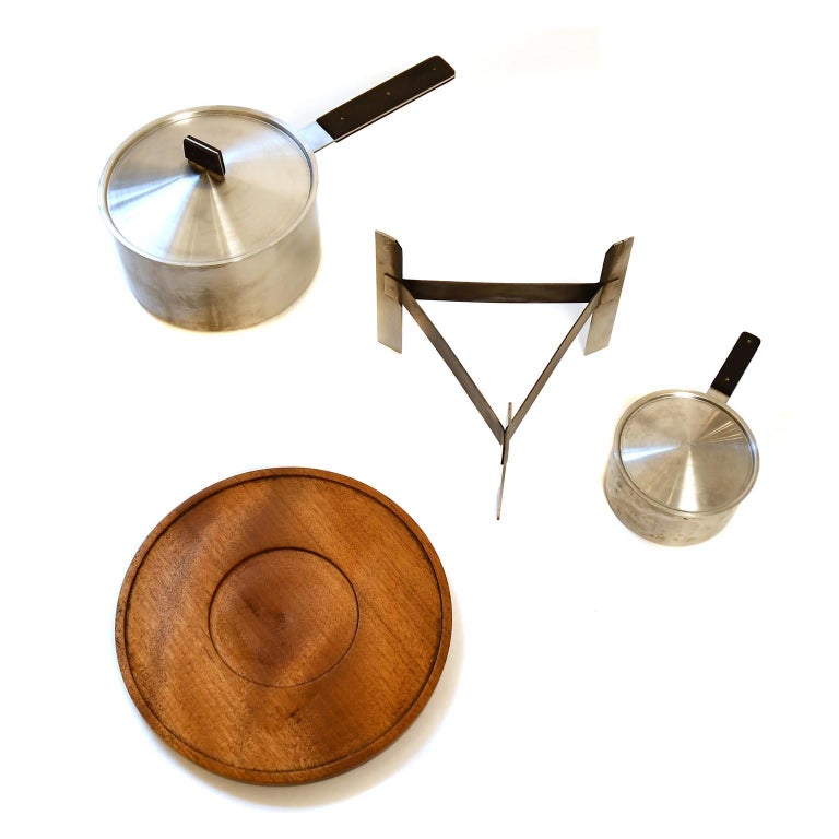 Carl Aubock II Fondue Set Mid-Century Nutwood Steel Austria, 1960 For ...