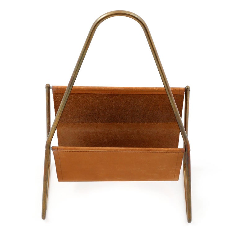 Carl Auböck Magazine Newspaper Rack Stand Tray, Leather Brass, Austria ...