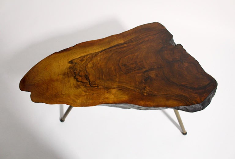 Organic Modern Mid-Century Modern Vintage Walnut Tree Trunk Table 1950s ...