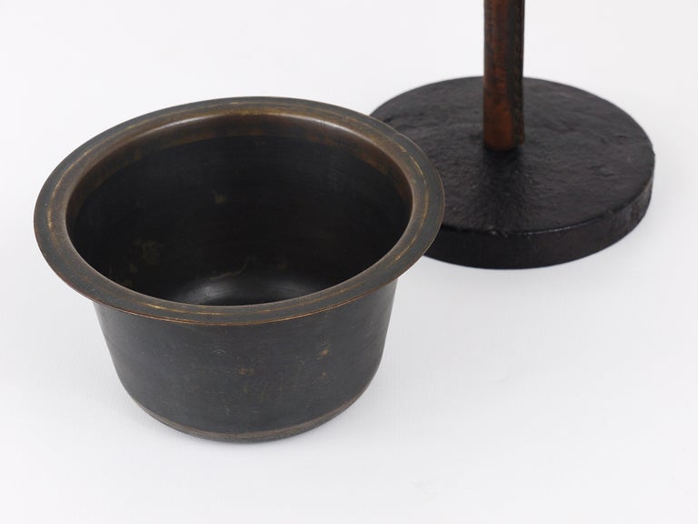 Carl Aubock Modernist Walnut Leather Candlestick Candle Holder, Austria ...