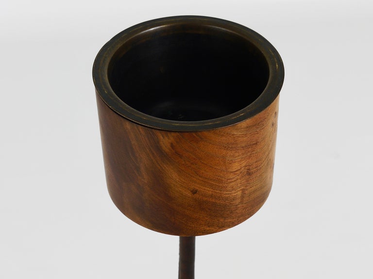 Carl Aubock Modernist Walnut Leather Candlestick Candle Holder, Austria ...