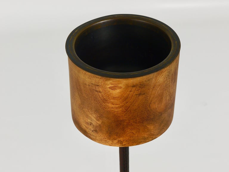 Carl Aubock Modernist Walnut Leather Candlestick Candle Holder, Austria ...