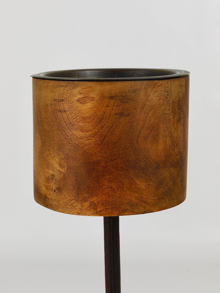 Carl Aubock Modernist Walnut Leather Candlestick Candle Holder, Austria ...