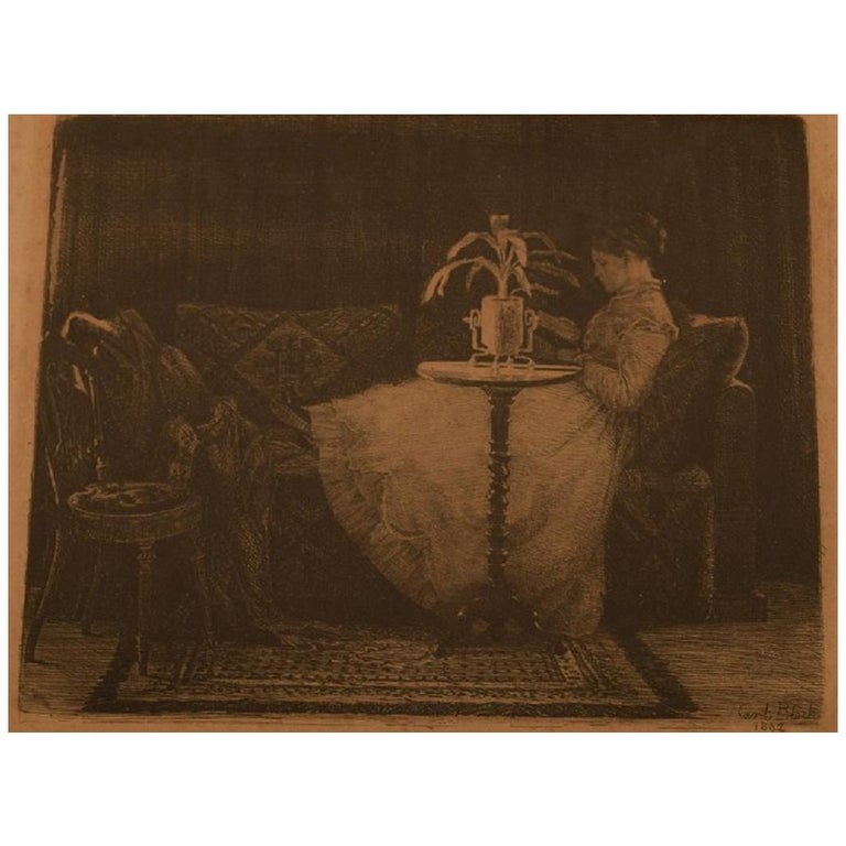 Carl Bloch, "Reading lady", Etching at 1stDibs