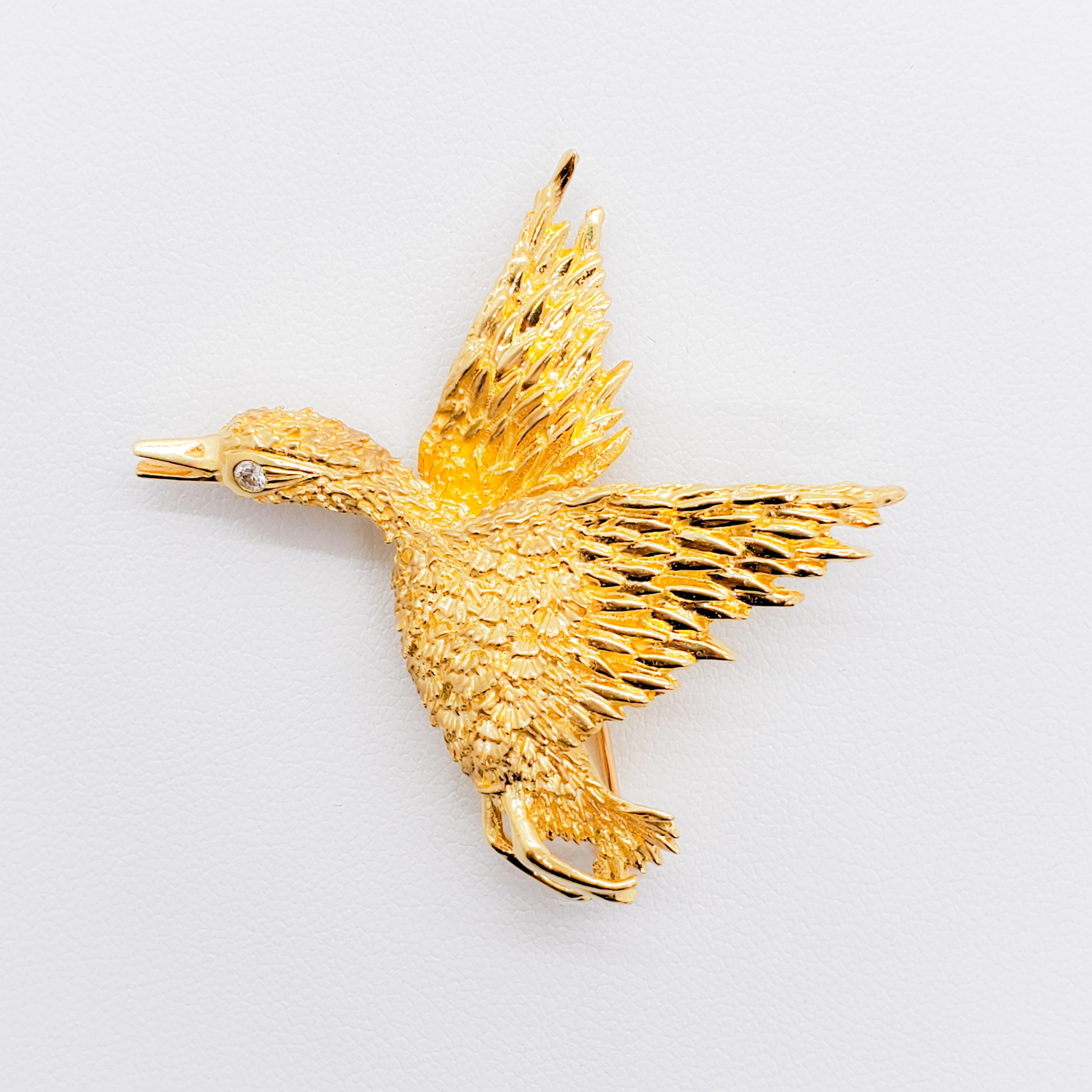 Carl D Lindstrom and Sons Estate White Diamond and 18 Karat Gold Duck ...