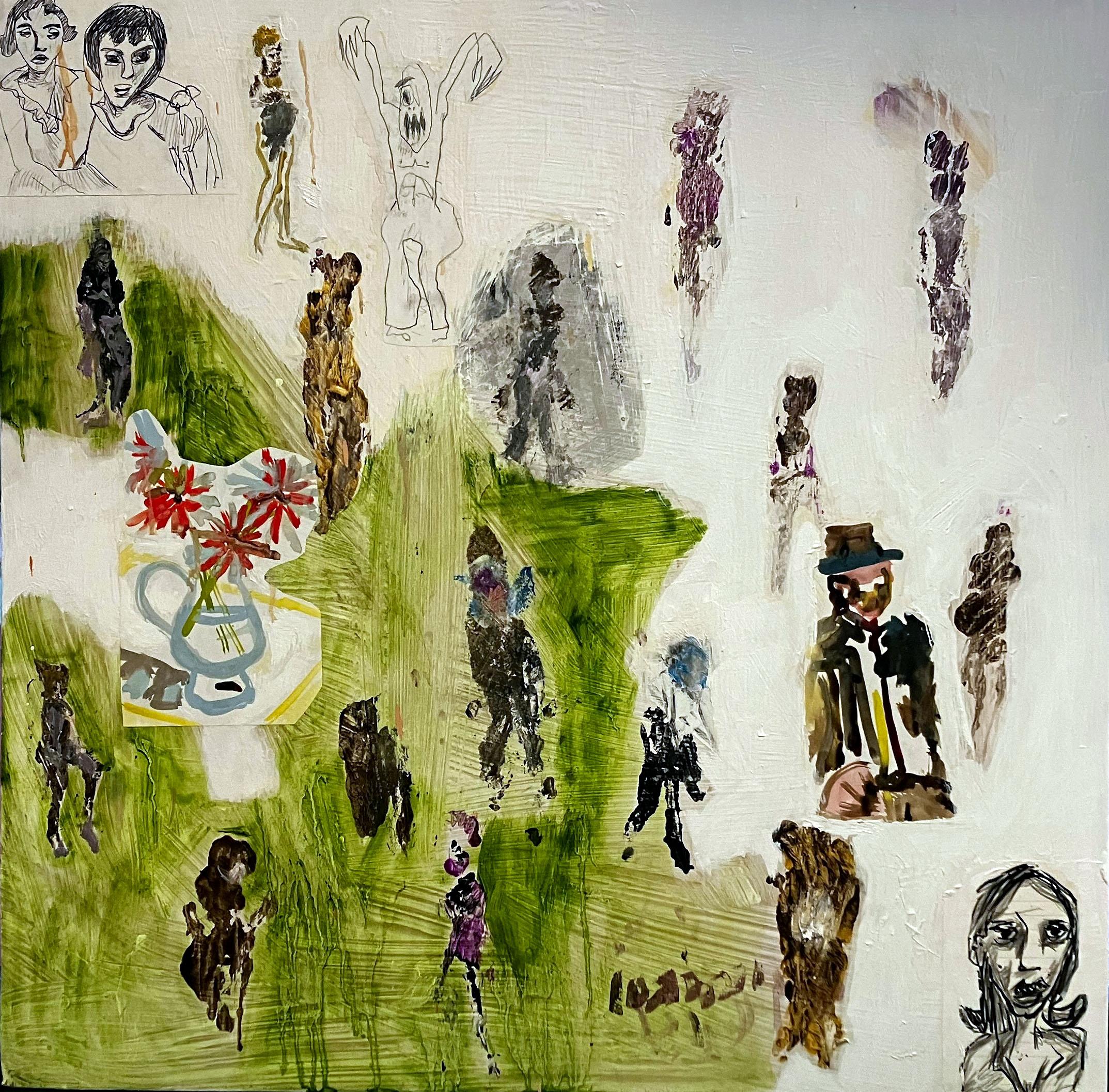 C. Dimitri - The Fitzgeralds, abstract painting w figures, flowers ...