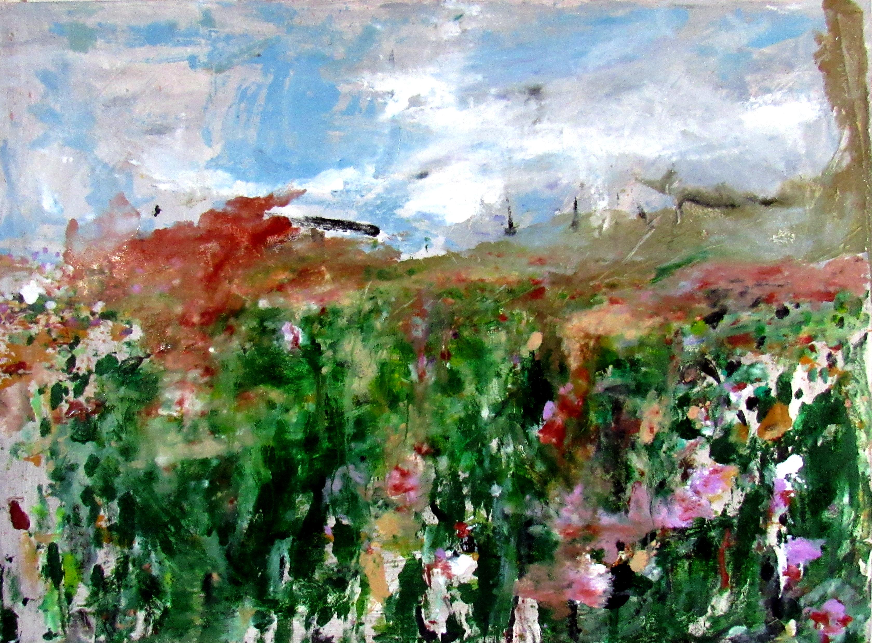 Tracy Helgeson - Double Red (Graphic Abstract Landscape Painting of Two ...